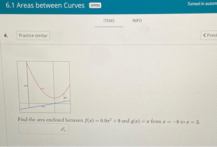 Solved Find the area enclosed between f(x)=0.9x2+9 and | Chegg.com