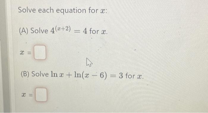 Solved Solve each equation for x : (A) Solve 4(x+2)=4 for x. | Chegg.com