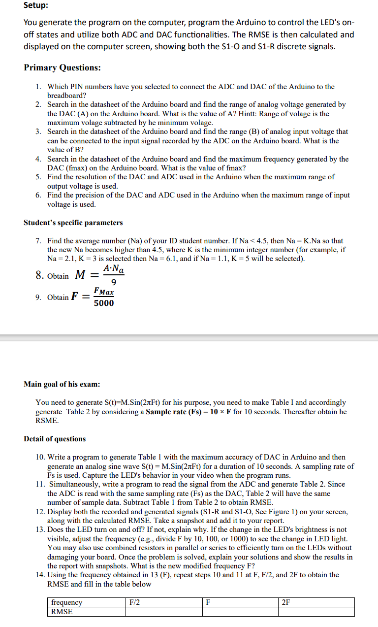 Solved Setup: Using Arduino DUE BOARD !!You generate the | Chegg.com
