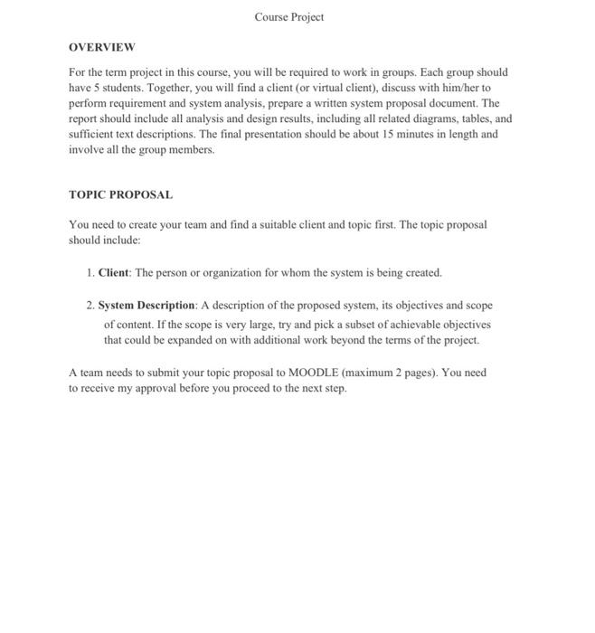 Solved Course Project OVERVIEW For the term project in this | Chegg.com