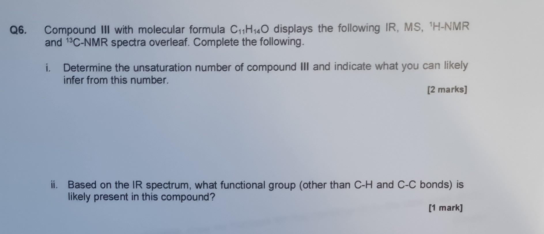 Solved Compound III with molecular formula C11H14O displays | Chegg.com