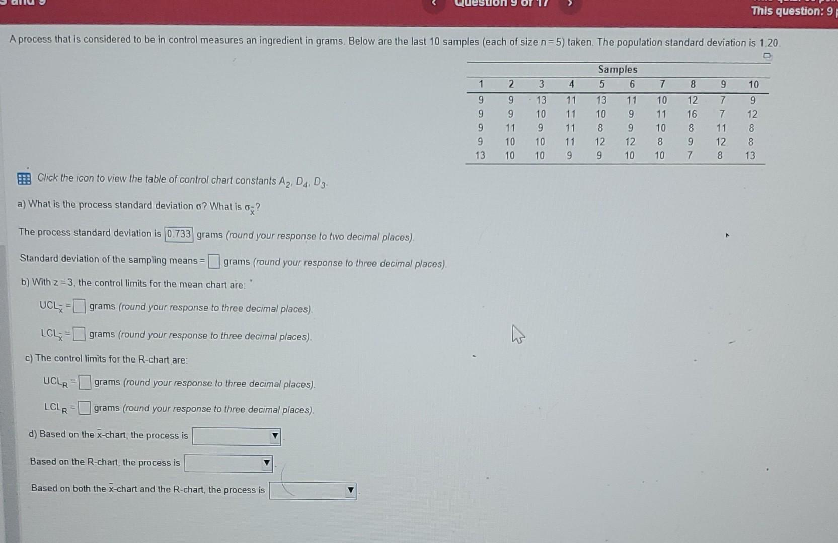 Solved A process that is considered to be in control | Chegg.com