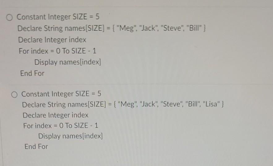 Solved Select the pseudocode from the choices provided which | Chegg.com
