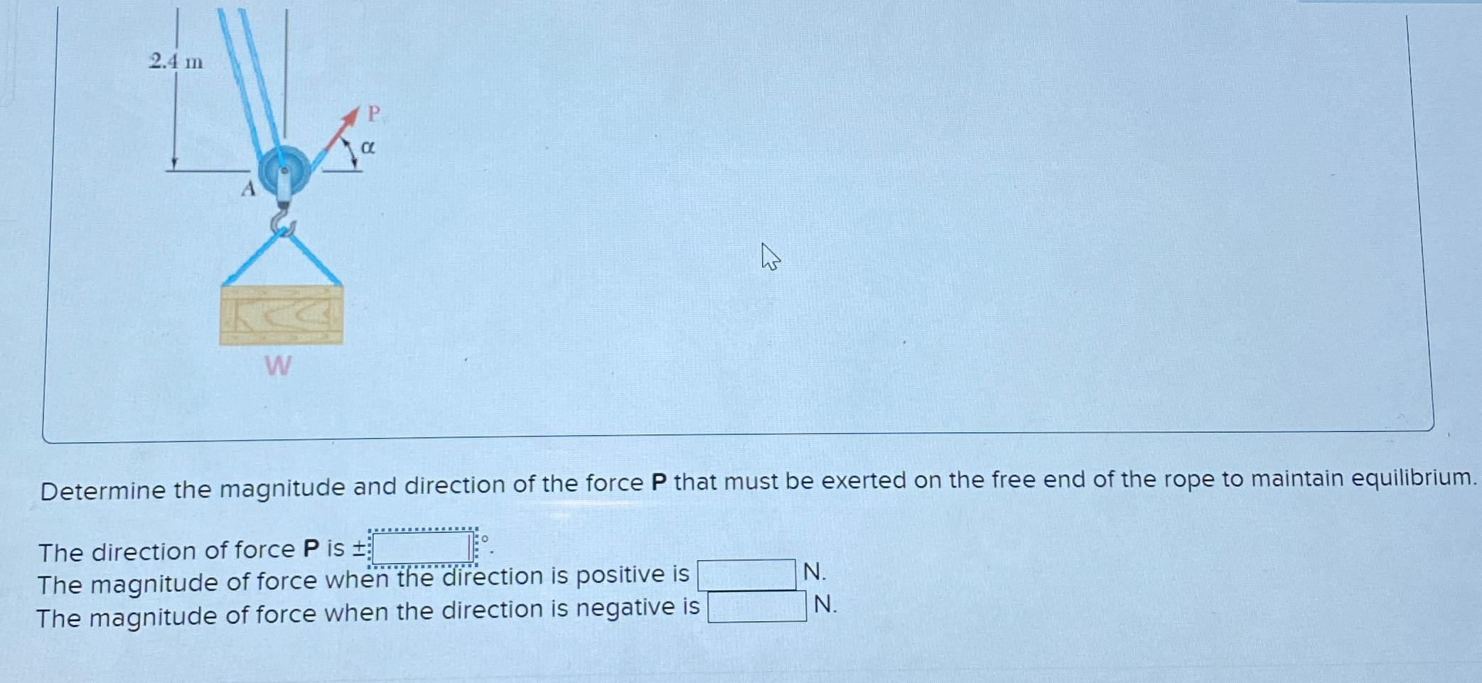 Determine the magnitude and direction of the force P | Chegg.com