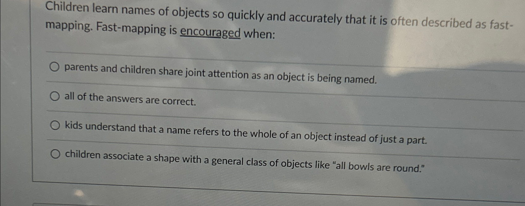 Solved Children learn names of objects so quickly and | Chegg.com
