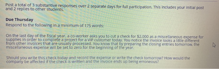 Solved Post a total of 3 substantive responses over 2 | Chegg.com