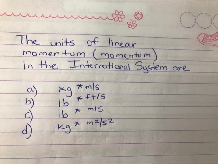 Solved OO The units of linear momentum (momentum) in the | Chegg.com