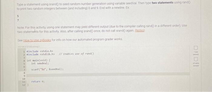 Solved Type a statement using srand0 to seed random number | Chegg.com