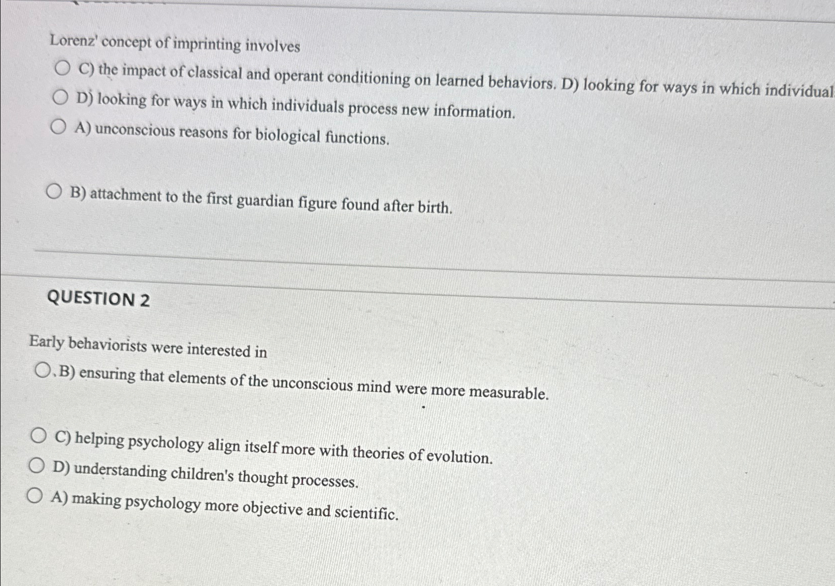 Solved Lorenz' concept of imprinting involvesC) ﻿the impact | Chegg.com