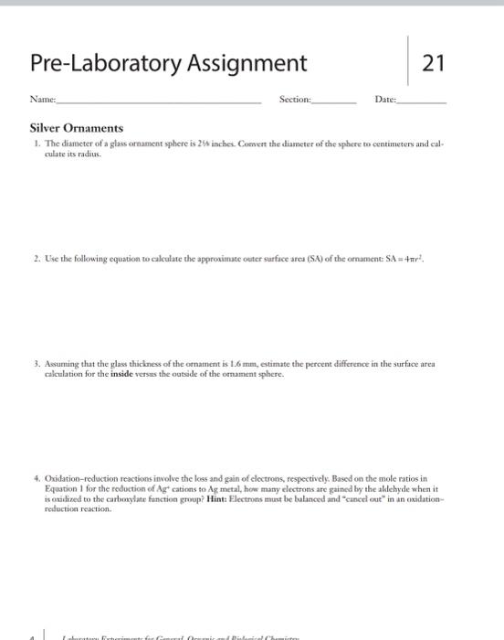 Solved Pre-Laboratory Assignment 21 Name: Section: Date: | Chegg.com