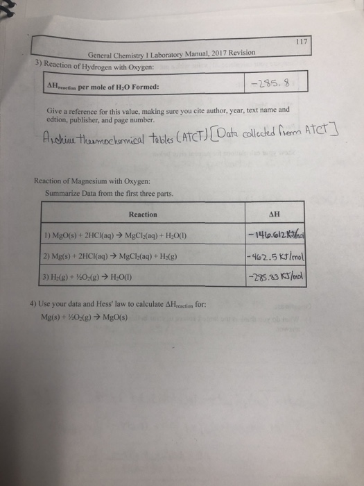Solved Calculate delta H reaction for : Mg(s) + 1/2O2(g) --- | Chegg.com