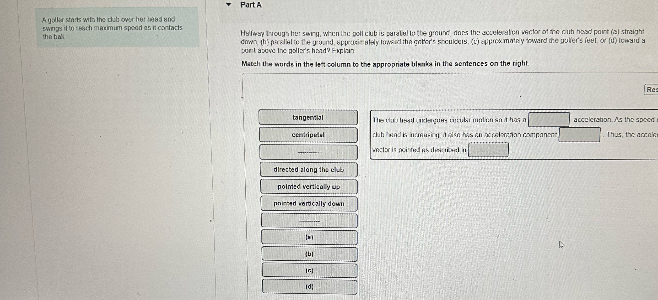 Solved A golfer starts with the club over her head and | Chegg.com