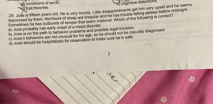 Solved a) conditions of worth. trait theories. a) cognitive | Chegg.com