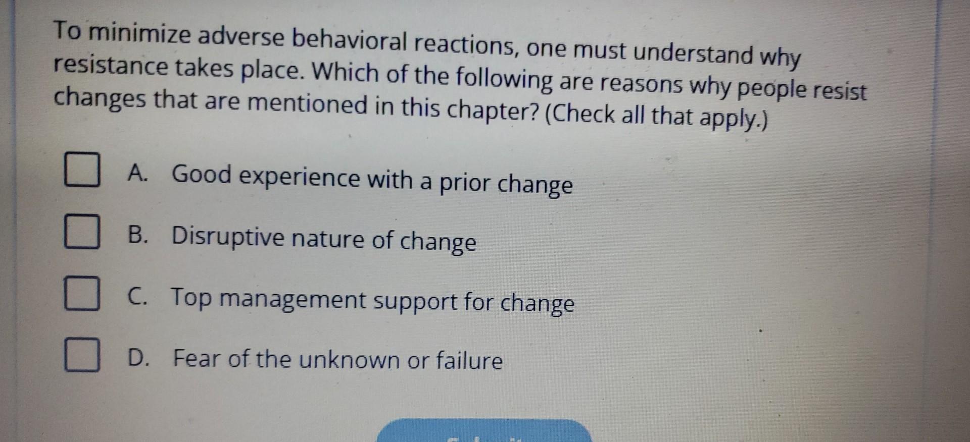 Solved To minimize adverse behavioral reactions, one must | Chegg.com