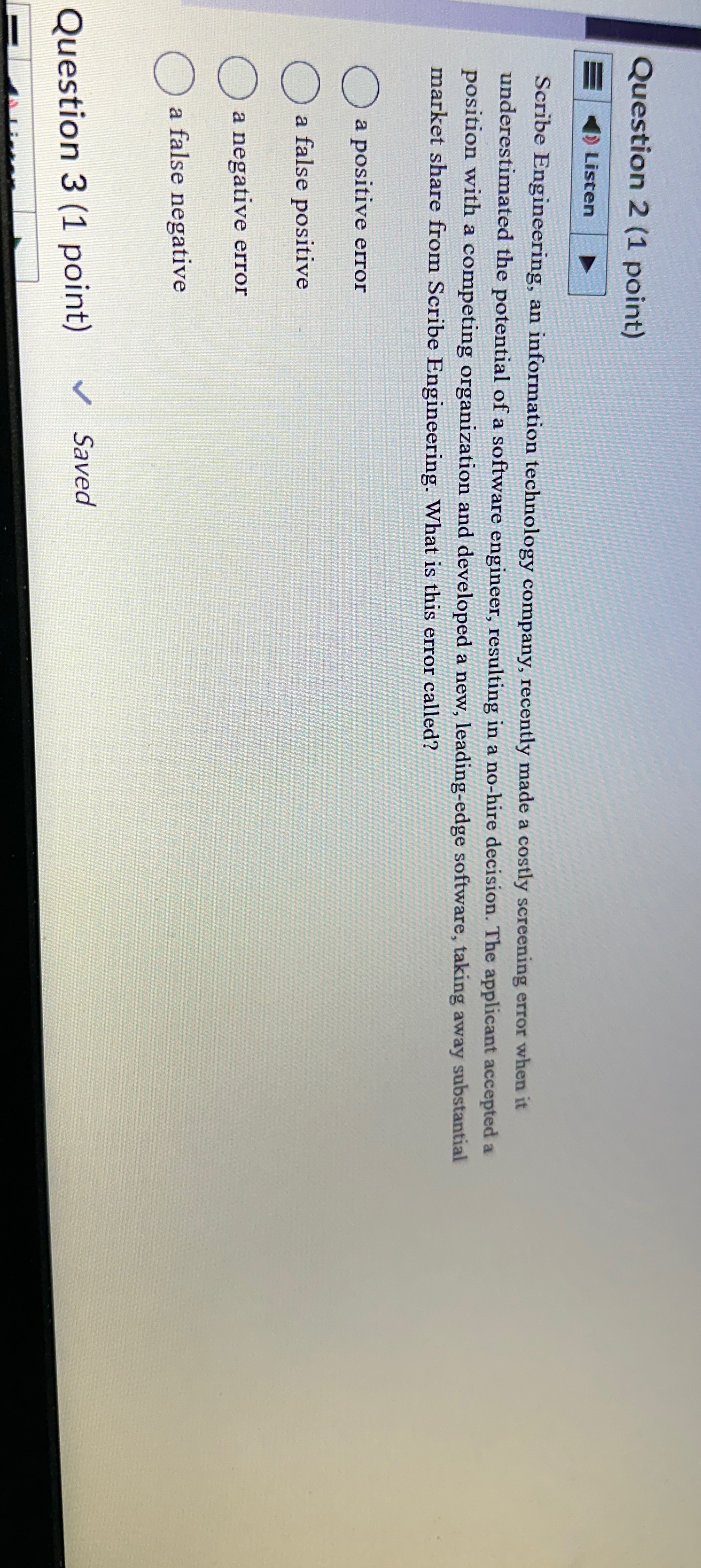 Solved Question 2 (1 ﻿point)ListenScribe Engineering, an | Chegg.com