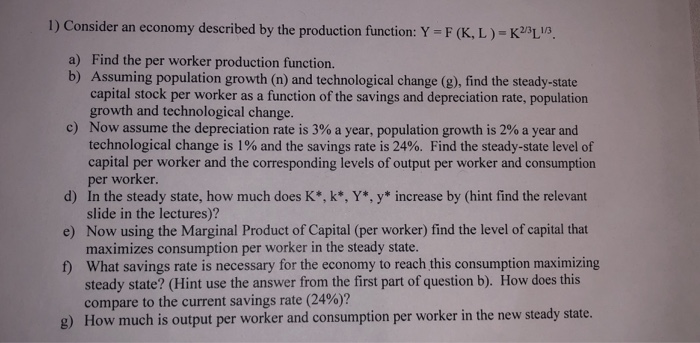 Solved 1) Consider an economy described by the production | Chegg.com
