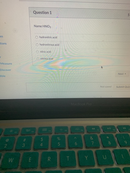 Solved Question 1 Name HNO3 hydronitric acid Lions | Chegg.com