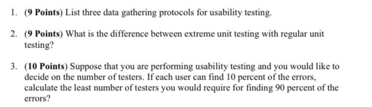 Solved (9 ﻿Points) ﻿List three data gathering protocols for | Chegg.com