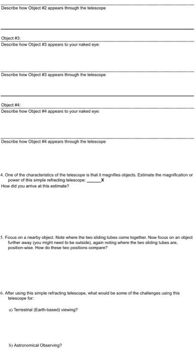 Optics and Simple Telescopes Exercise For the lab, | Chegg.com