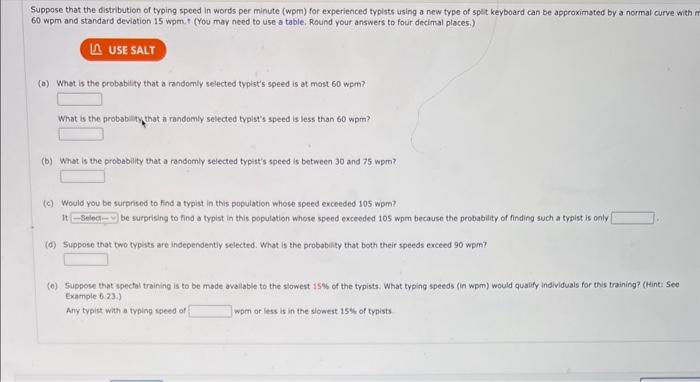 Solved Suppose that the distribution of typing speed in | Chegg.com