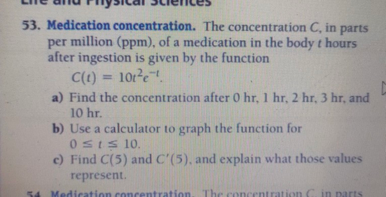 Solved 53. Medication concentration. The concentration C, in | Chegg.com