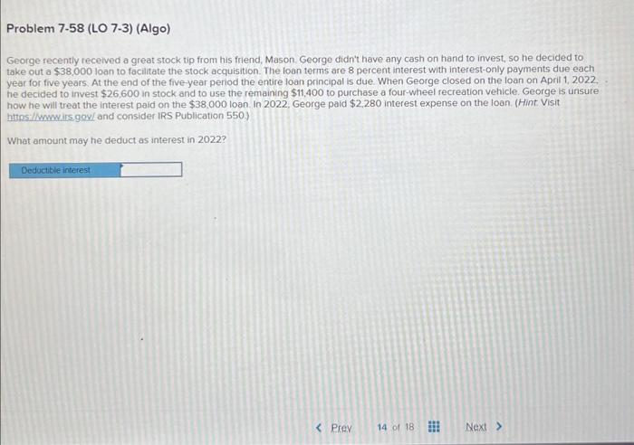 Solved George recently received a great stock tip from his | Chegg.com