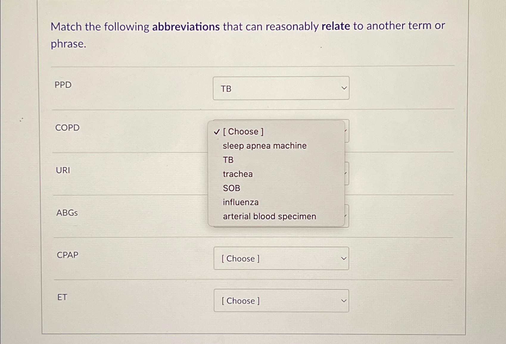 Solved Match the following abbreviations that can reasonably | Chegg.com