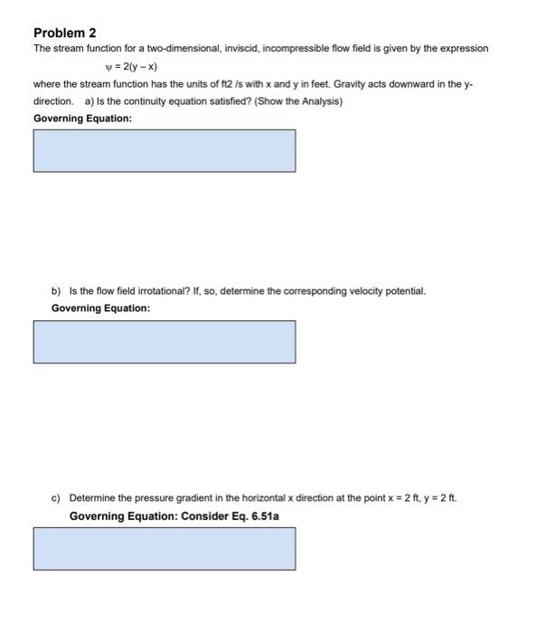 Solved Problem 2 The stream function for a two-dimensional, | Chegg.com
