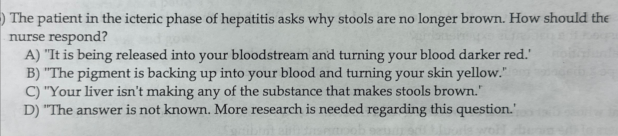 Solved The patient in the icteric phase of hepatitis asks | Chegg.com