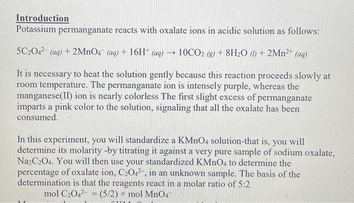 EXperiment \&: OXIDATION-REDUCTION TITRATION: | Chegg.com