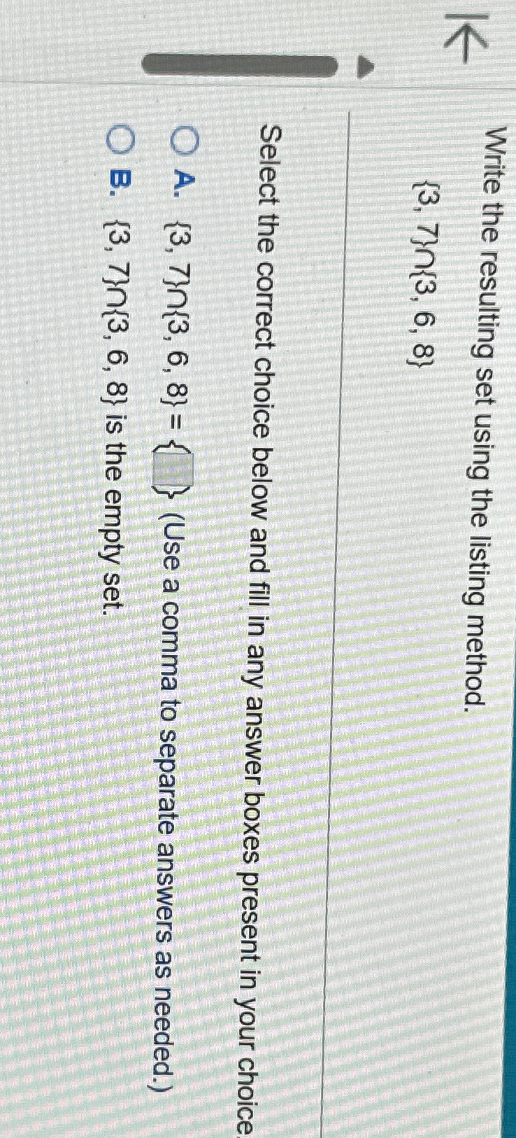 Solved Write the resulting set using the listing | Chegg.com