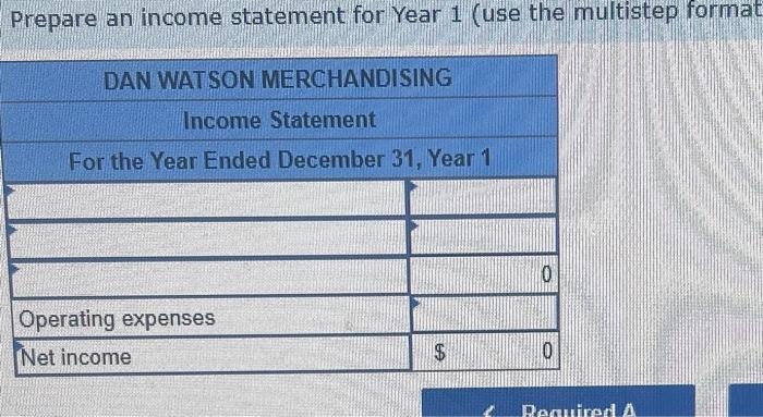 Solved Prepare an income statement for Year 1 (use the | Chegg.com