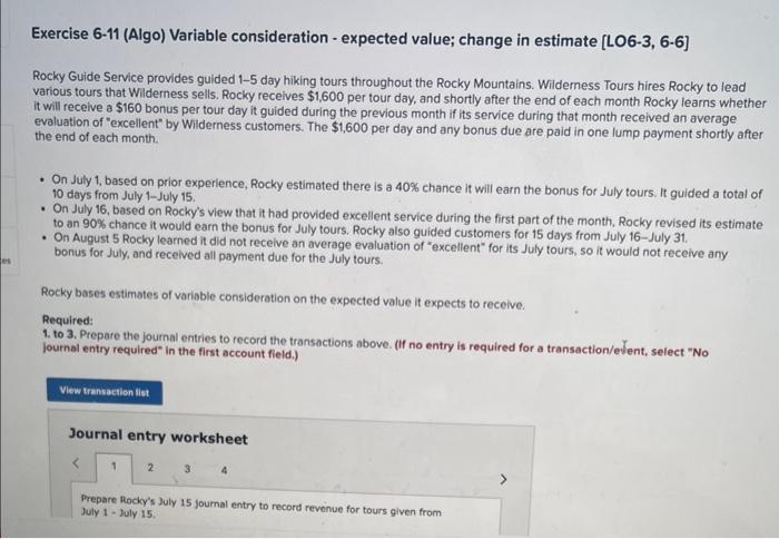 Solved Exercise 6-11 (Algo) Variable consideration - | Chegg.com