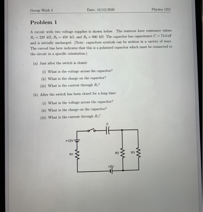 Solved Group Work 4 Date: 10/12/2020 Physics 1251 Problem 1 | Chegg.com