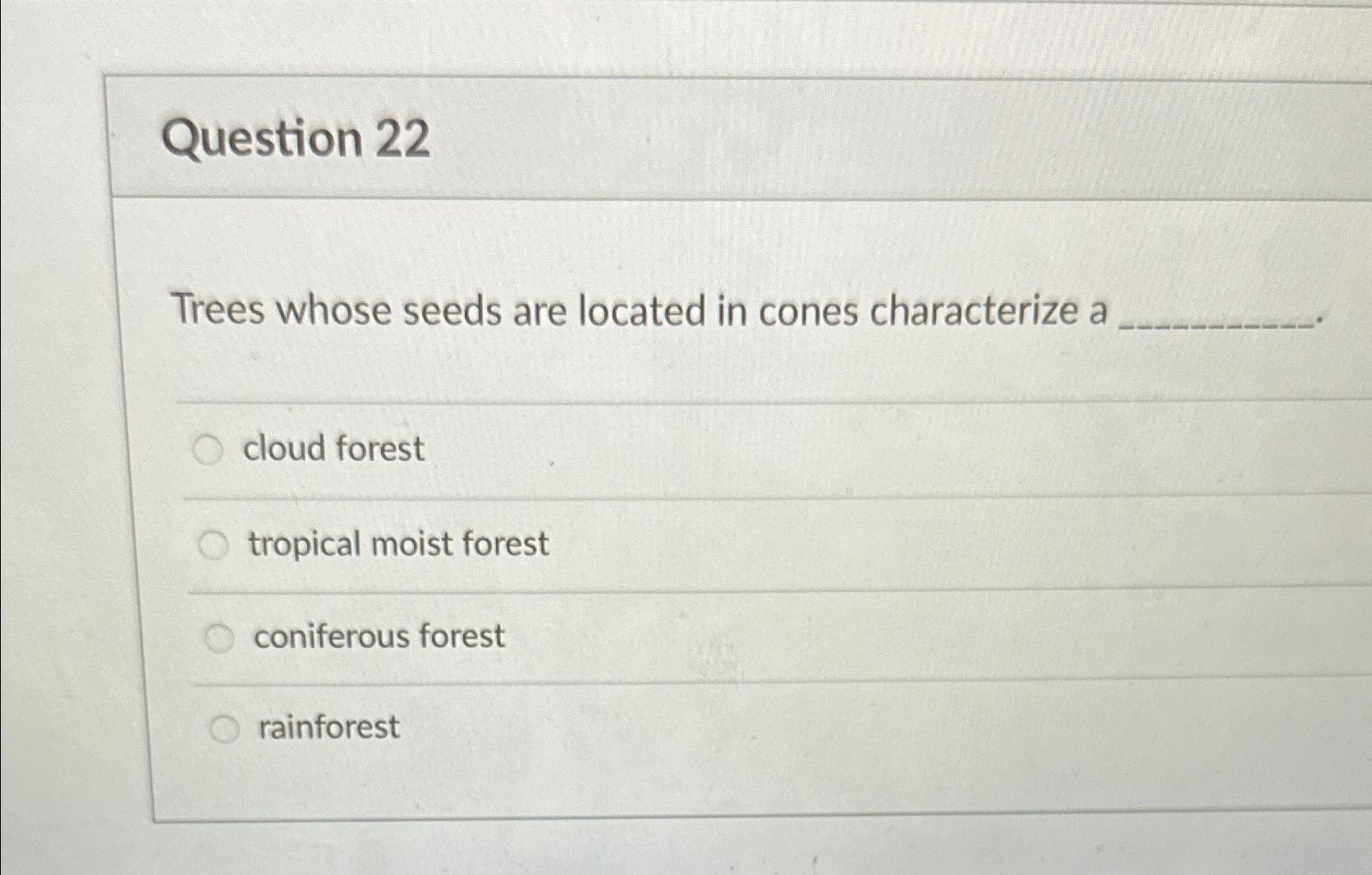 Solved Trees whose seeds are located in cones characterize | Chegg.com