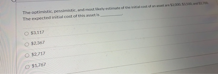 Solved The optimistic, pessimistic, and most likely estimate | Chegg.com