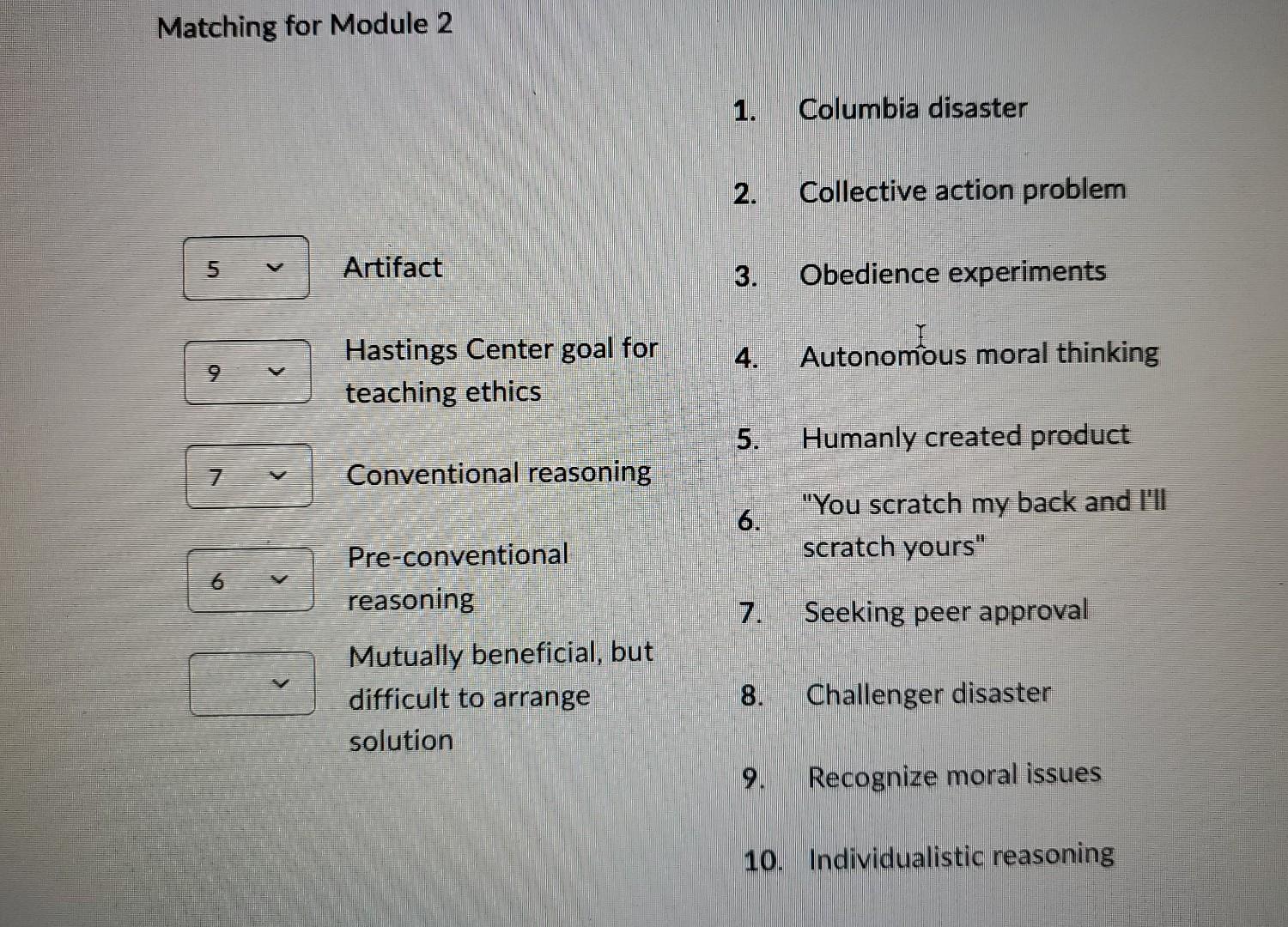 Matrhing for Module 2 | Chegg.com