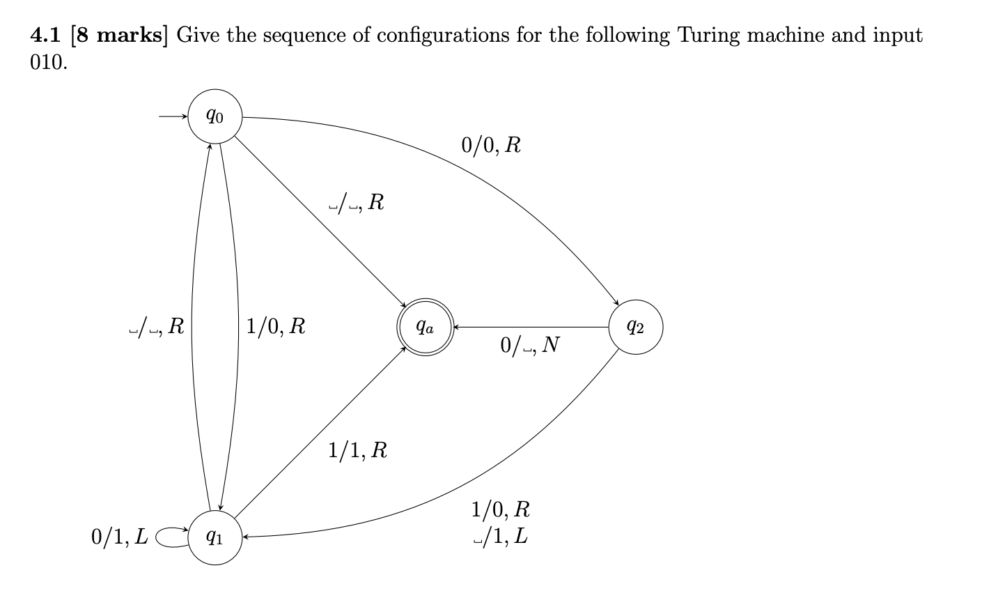 Solved 4.1 [8 ﻿marks] ﻿Give the sequence of configurations | Chegg.com