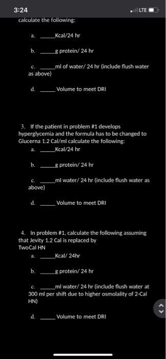 3:24 LTE BBB Sample Tube Feeding Calculations NUSC | Chegg.com