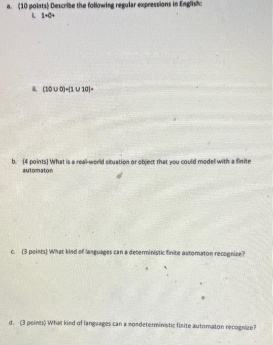 Solved a. (10 points) Describe the following regular | Chegg.com