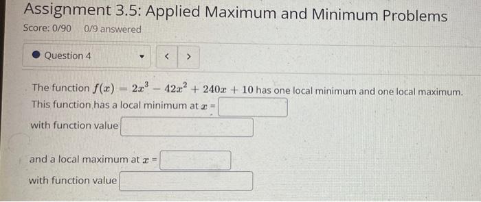 Solved Assignment 3.5: Applied Maximum and Minimum Problems | Chegg.com