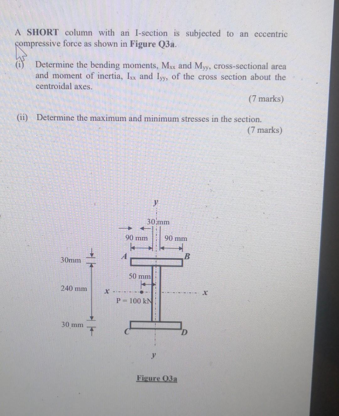 Solved A SHORT column with an I-section is subjected to an | Chegg.com
