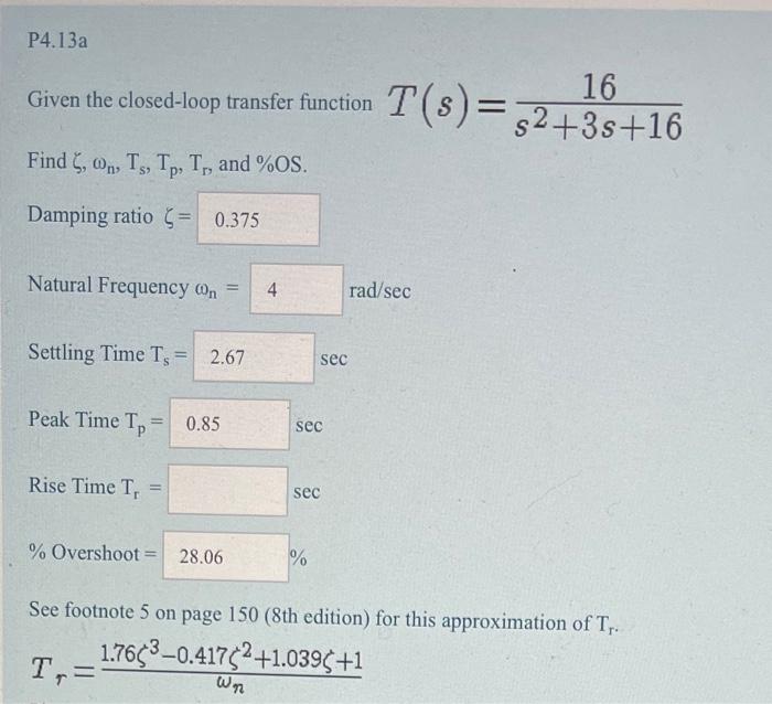Solved P4.13a Given the closed-loop transfer function T(s)= | Chegg.com