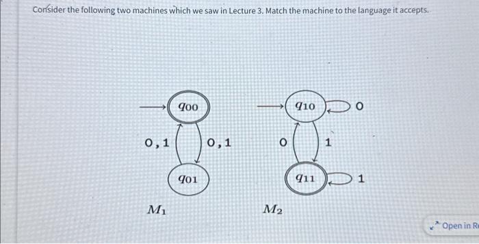 Solved Consider the following two machines which we saw in | Chegg.com
