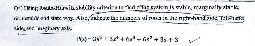 Solved Q4) ﻿Using Routh-Hurwitz stability criterion to find | Chegg.com