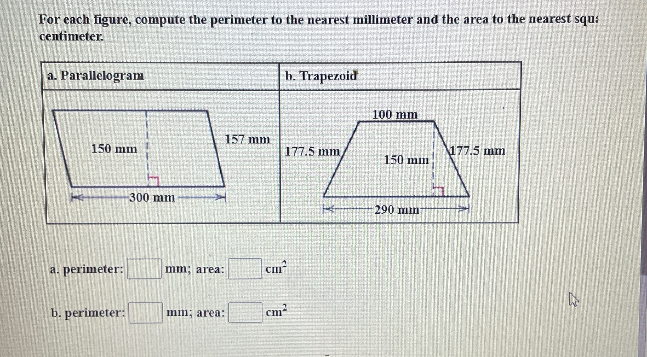 For each figure, compute the perimeter to the nearest | Chegg.com