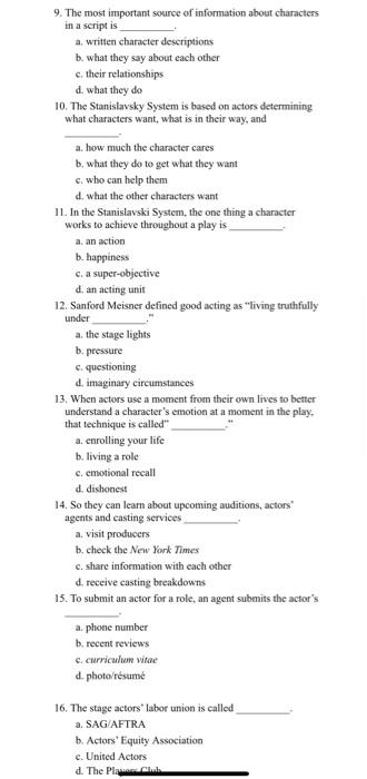 Name: Intro to Theater Final Exam Winter 2022 L. | Chegg.com