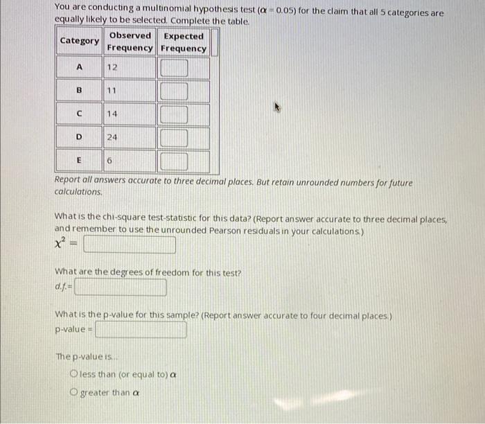 Solved You are conducting a multinomial hypothesis test | Chegg.com