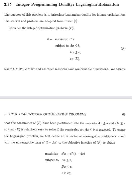 Solved 3.35 Integer Programuning Duality; Lagrancian | Chegg.com