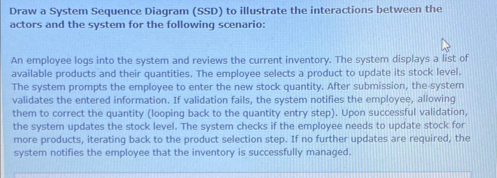 Solved Draw a System Sequence Diagram (SSD) ﻿to illustrate | Chegg.com